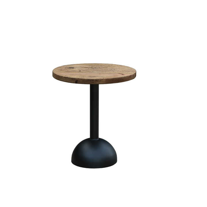 Industrial style small wood black iron base leg round coffee side table ...