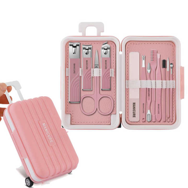 12pcs Pink Manicure Sets Women Grooming Kit Nail Clippers Nail Cutter ...