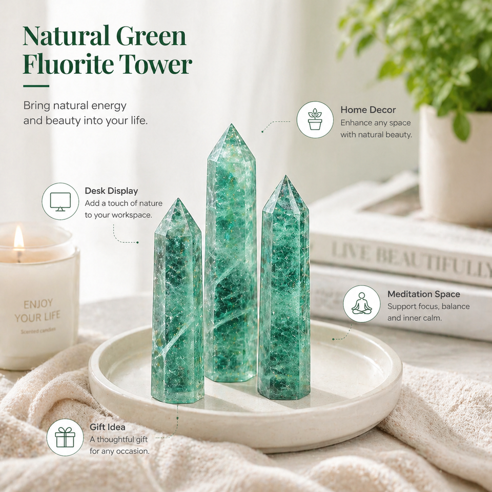 Natural Green Fluorite Tower Polished Crystal Point Home Decor ...