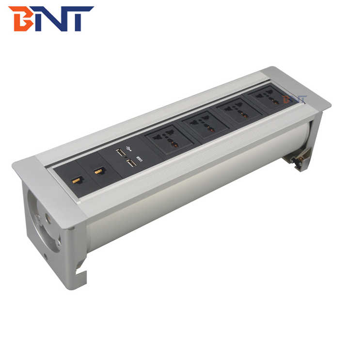 Manual Flip over Desk Power Outlet with USB Charger 4 Ac Outlets Flush ...