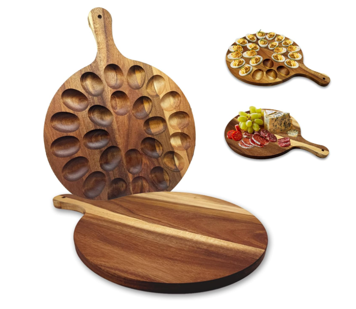 Solid Wood Charcuterie Board - Acacia Deviled Egg Platter