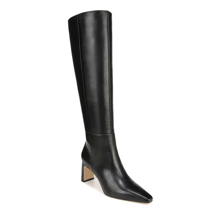Women's Leather Knee High Square Toe Wide Calf High Block Chunky Heel ...