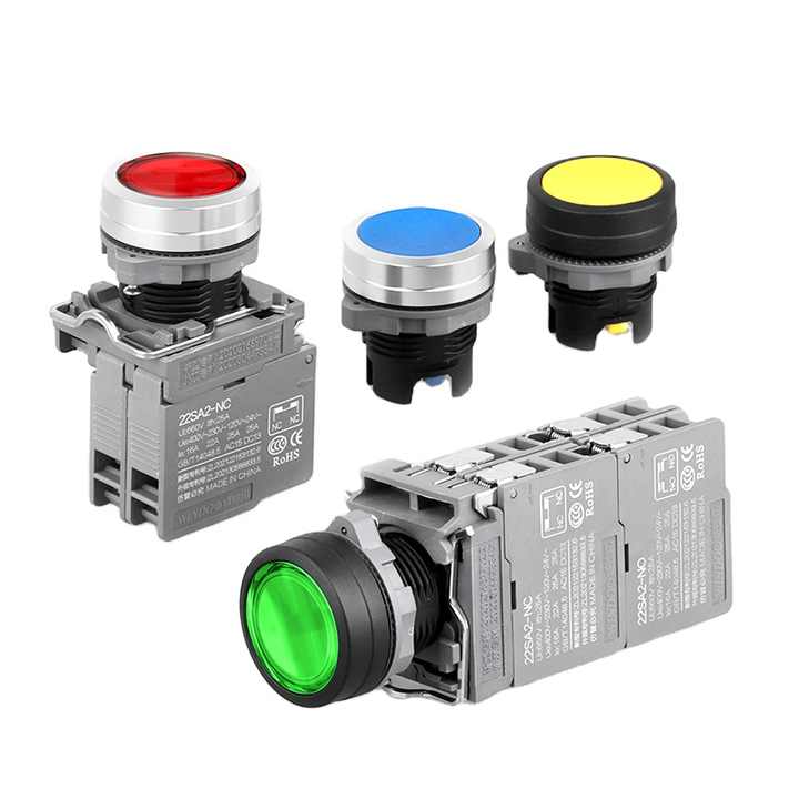 22mm 2NO Momentary Push Button Switch LED Waterproof IP65 Round Flat Head Plastic Self Return ...