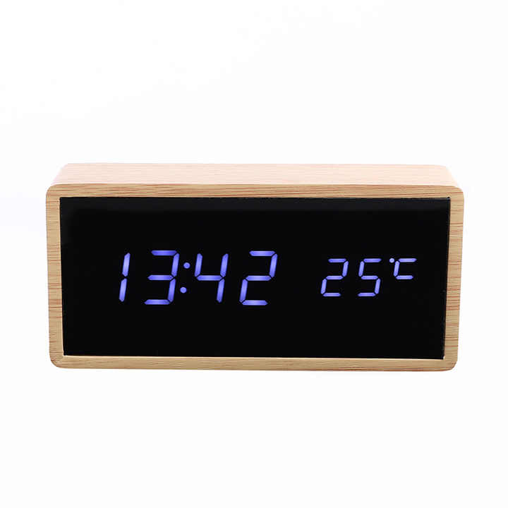 Led Digital Table Desk Clock Bamboo Wood Voice Control Clock Reloj ...