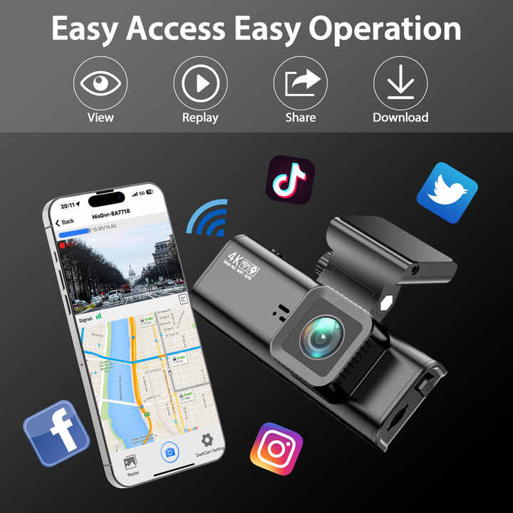 4K WIFI GPS Dual Dash Cam Car Dvr Camera 3.2 Inch FHD 4K Dashcam 2 Lens Dashcam Front and Back ...
