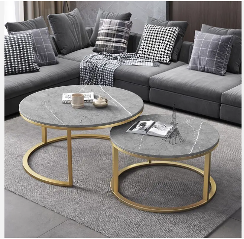Contemporary Round Nesting Bent Black Gold Metal Side Glass Marble ...