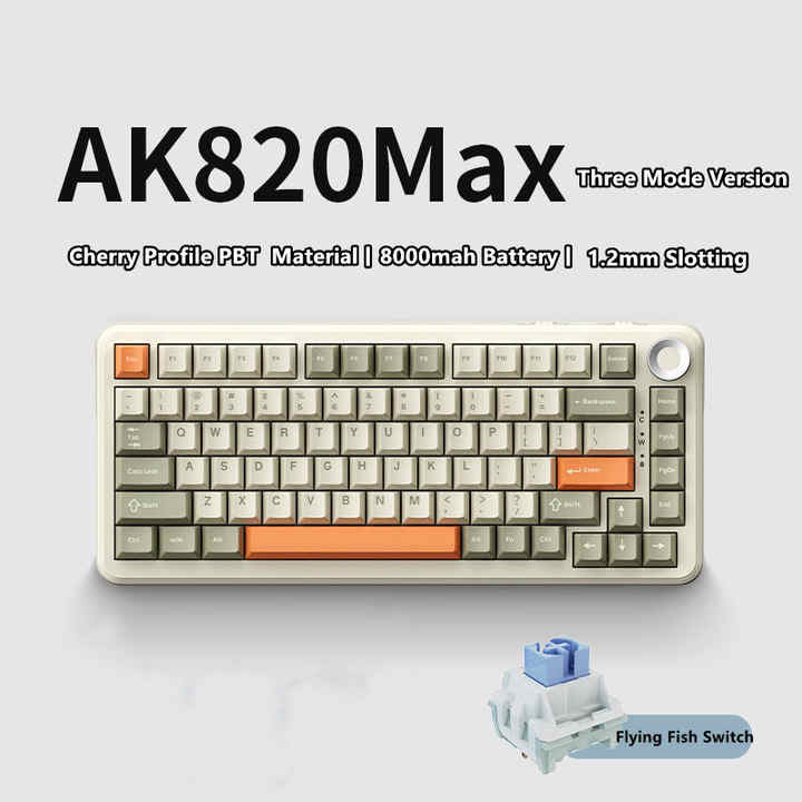 AJAZZ AK820 MAX PLUS (Flying Fish Switch) - Factory Gray/Beige/Orange, Tri-Mode (Wired/Bluetooth ...