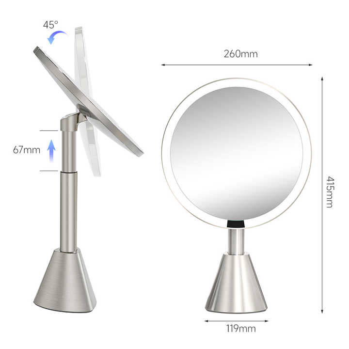 Brushed Stainless Steel Human Sensor Mirror Round Rechargeable