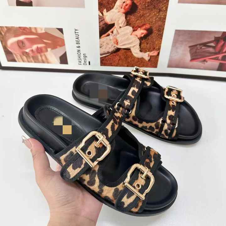 2025 New Summer Flat Ladies' Sandals with Leopard Print Design, Metal ...