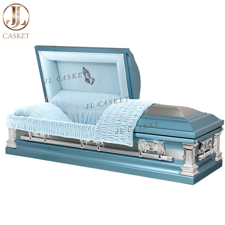 Brushed Natural Sapphire Blue Finish Stainless Steel Casket With Blue ...
