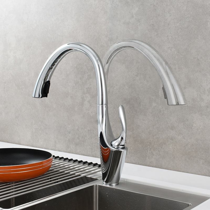 Copper Pull-Out Kitchen Faucet with Rotatable Spout Ceramic Valve Core ...