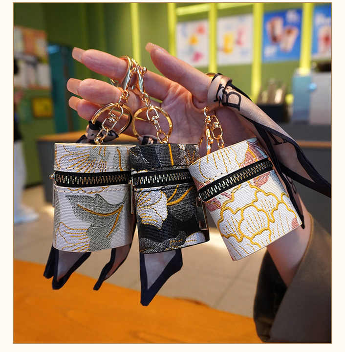 Mini Self-Defense Airpod Holder New PU Leather Lipstick Case Keychain ...