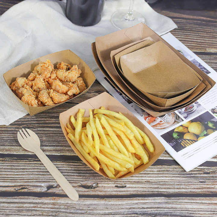 1LB 3LB Boat Shape Food Grade Kraft Paper Boxes Packaging Snack Fries ...