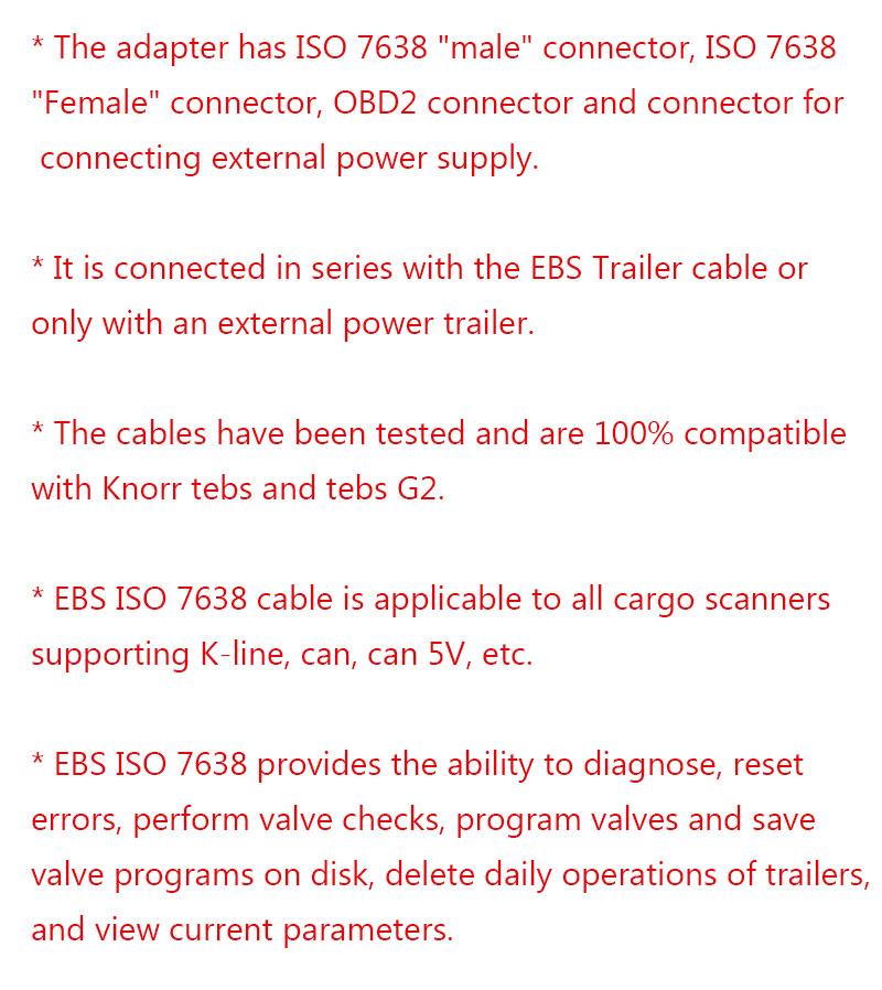 Adapter cable EBS ISO 7638 OBD2 for Delphi Trailer Diagnostic