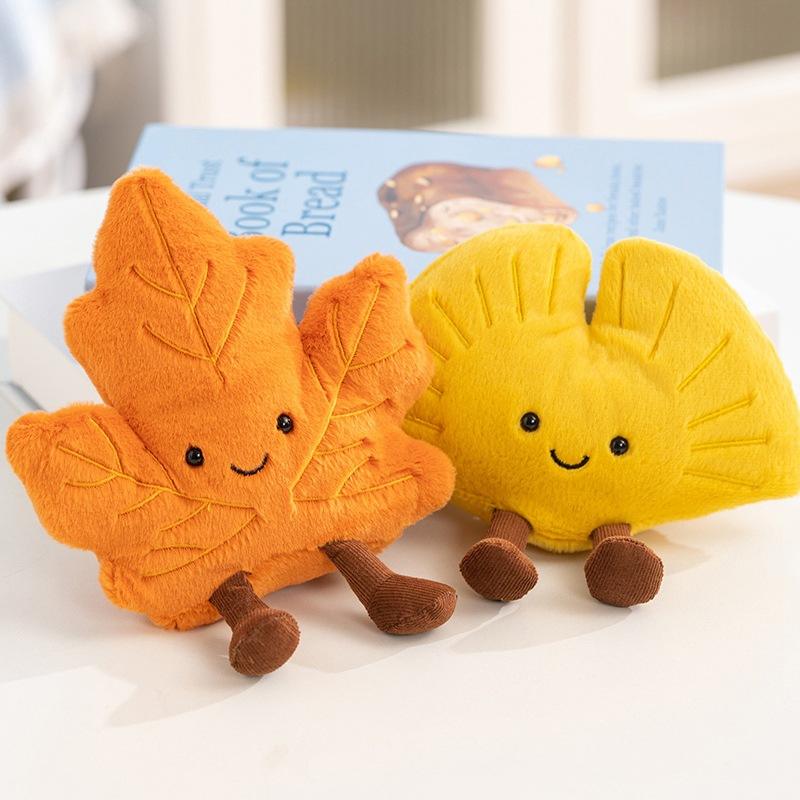 Kawaii Cartoon Smiling Leaf Plush Dolls Cute Maple Leaf Ginkgo Leaf ...