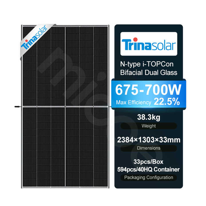 Painéis solares tipo TPcon Trina Vertex N N Bifacial Duplo Vidro 675W 680W 685W 690W 695W 700W ...
