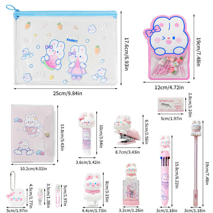 13 Piece Pink Bunny Stationery Set Cute Rabbit School Supplies for ...