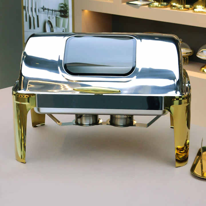 Gold Catering Equipment Buffet Heating Pots Set Stainless Steel Chafing ...