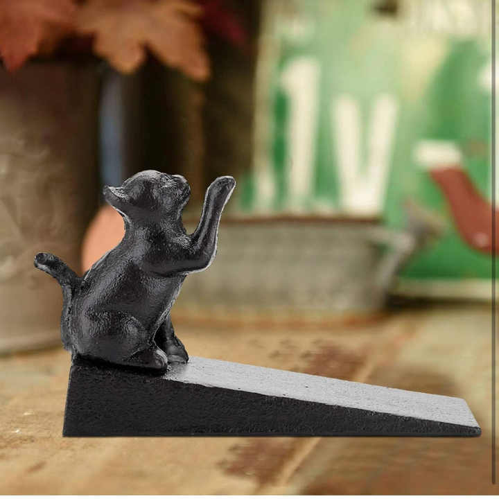 Vintage Cast Iron Cat Door Stop Wedge Shape Door Stopper Anti Wind Door ...