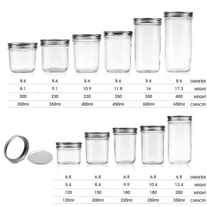 Versatile Glass Jars with Metal Lids - Ideal for Food Storage