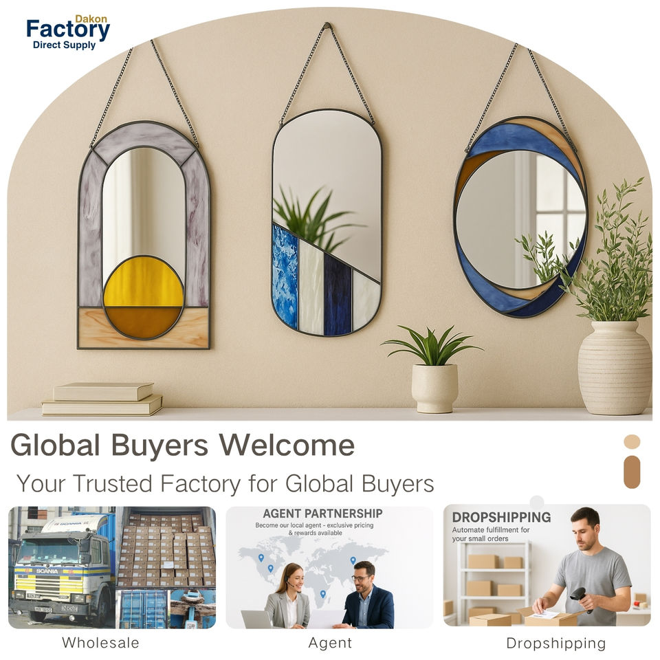 Handmade Art Deco Design Arched Hanging Glass Panel Mirror Color Block ...