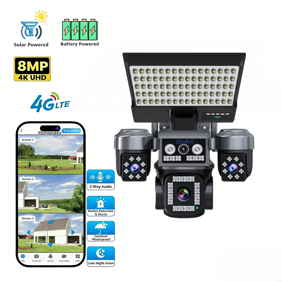 AI Solar Floodlight Camera 4G IP67 PTZ Night Vision