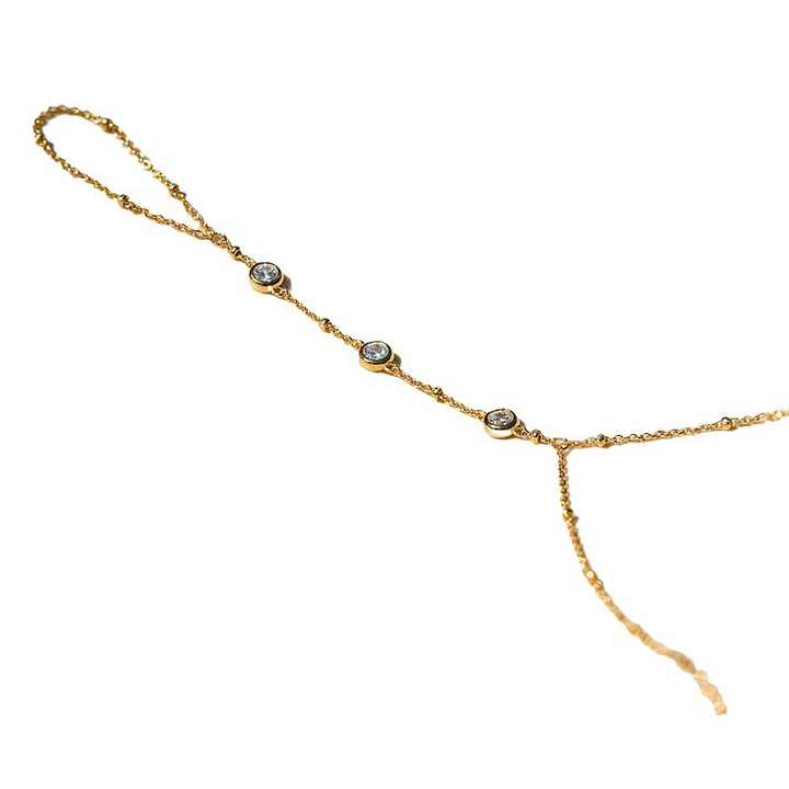 Non-Tarnish Stainless Steel CZ Diamond Hand Chain 18k Gold Finger Ring ...