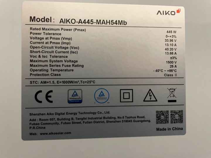 Aiko Full Black Dual Glass Bifacial 440W 450W 460W 470W 480W 485w N ...