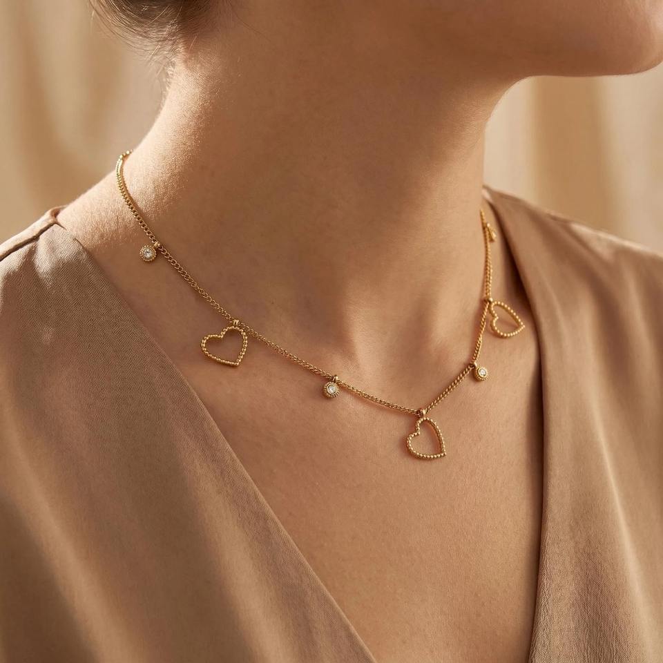 ZG Romantic Heart Necklace PVD Gold Plated Pendant Necklace Women ...