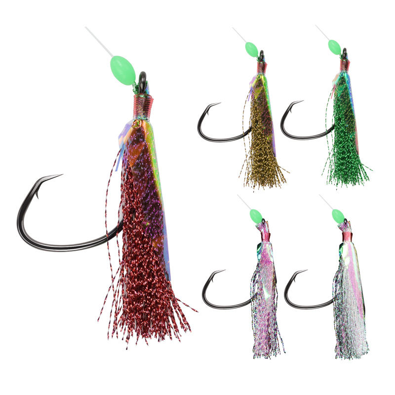 5 pcs Stainless Steel Assist Feather Hooks Jigging Hook with Flasher ...
