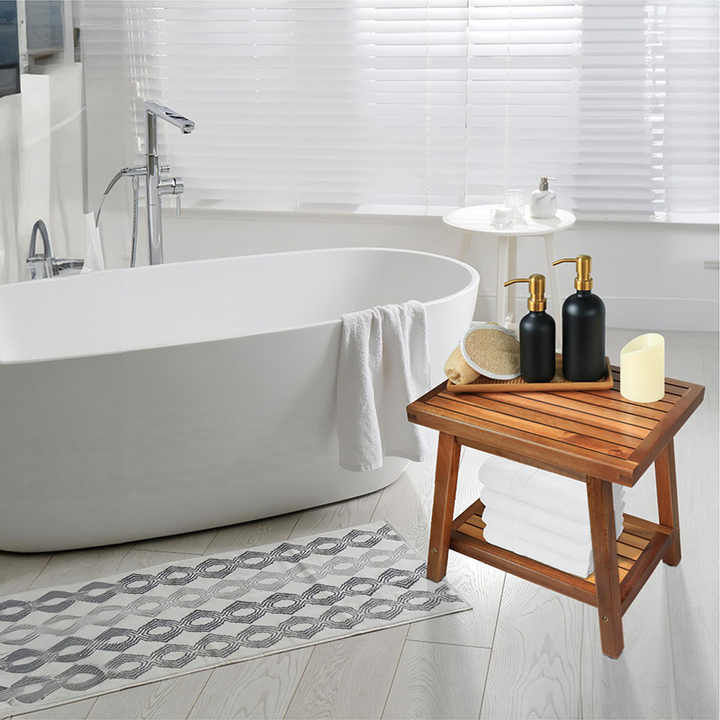 Wood Shower Stool for Inside Shower, Acacia Wooden Shower Bench for ...