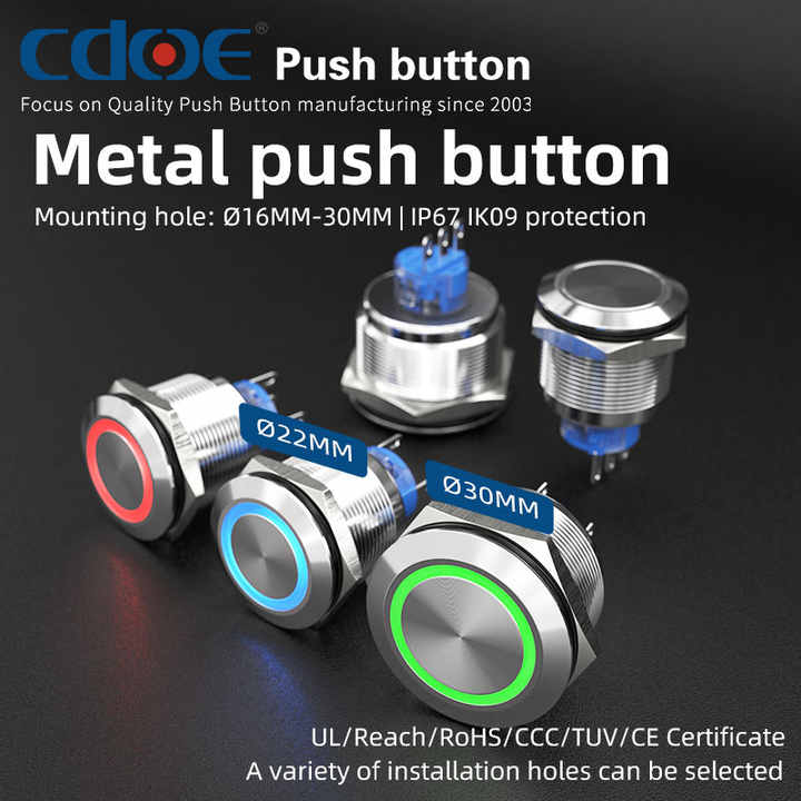 CDOE IP67 waterproof metal push button stainless steel 16mm 19mm 22mm ...