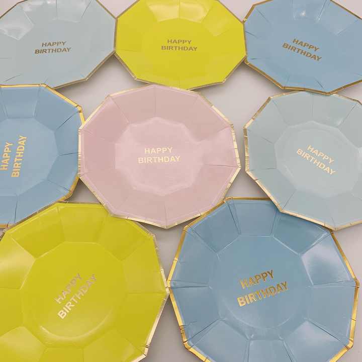 Pastel Party Decoration Decagon Plate with Gold Logo Dinnerware with ...