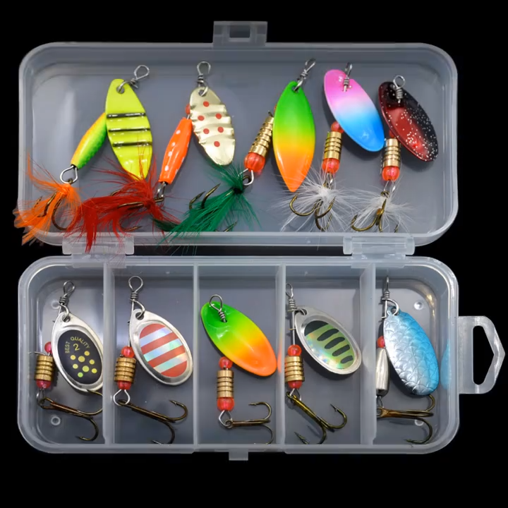 Customized logo box packaging sinking metal spoon fishing lure spinner ...