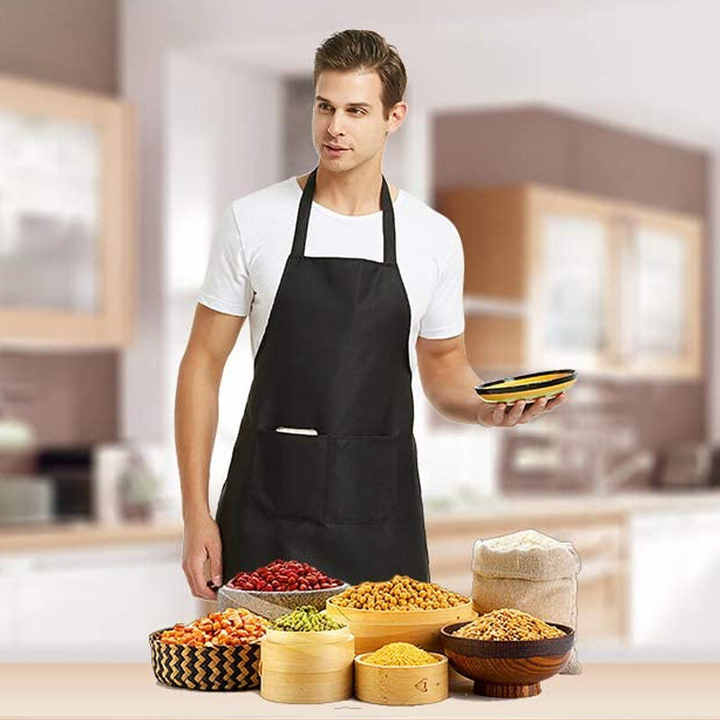 Customized Polyester Bib Apron with 2 Pockets Oilproof Foldable Cooking ...
