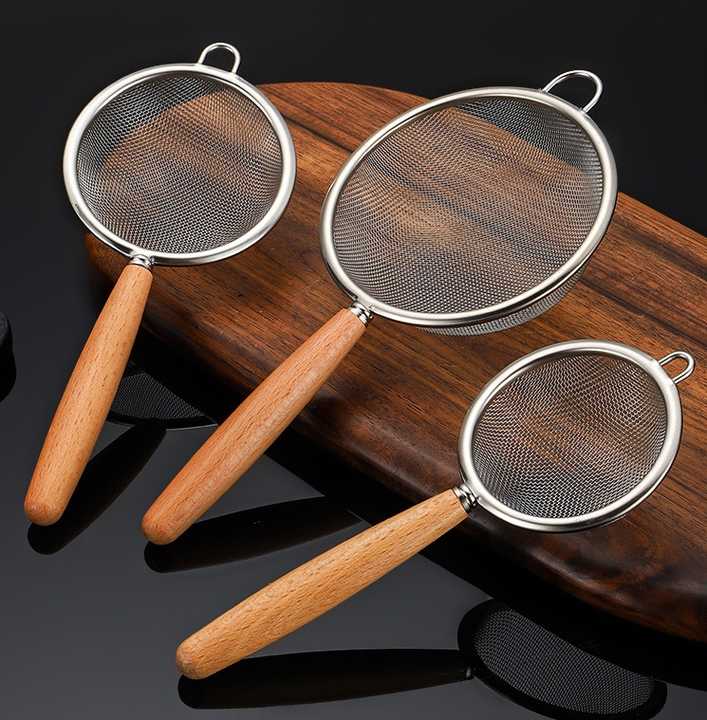 304 Stainless Steel Filter Sifter Flour Sieve Wood Handle Matcha Coffee ...