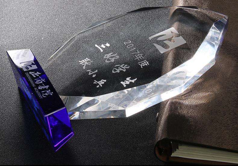 New Personalized Glass Crystal Trophy with clear Black Green Blue Base ...