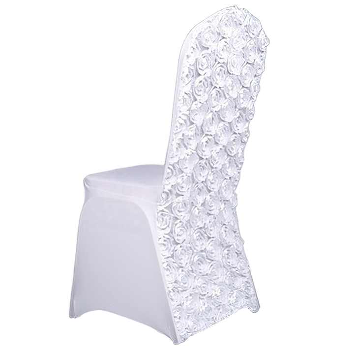 Elegant Rosette Flower Universal Ivory Spandex Chair Covers