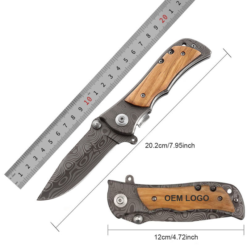 Bochen Olive Wood Handle Damascus Pocket Knife for Outdoor Use ...