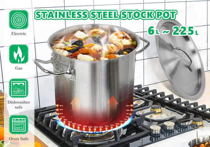 Commercial 40L Stainless Steel Stock Pot, Induction Compatible, Triple ...