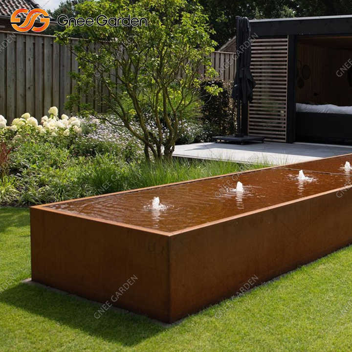 Corten Steel Rectangular Modern Water Fountain for Garden RGB LED ...
