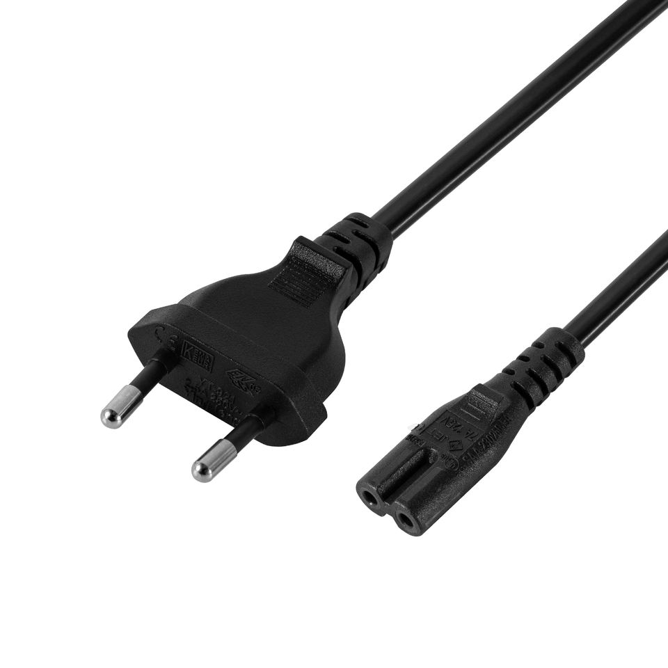 European Standard Ac Power Cord 2pin Eu Plug Power Cord Black Plug with ...