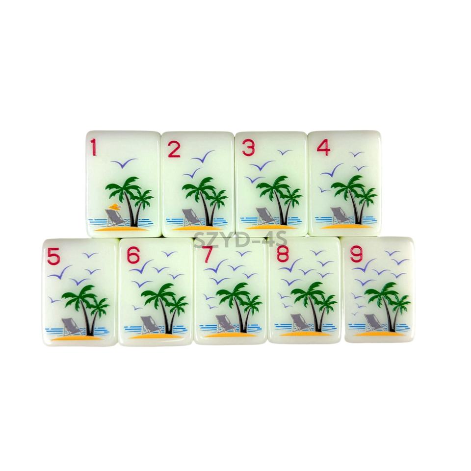 Four-layered Green Tone Acrylic Mahjong Set Beach Theme 166 Tiles ...