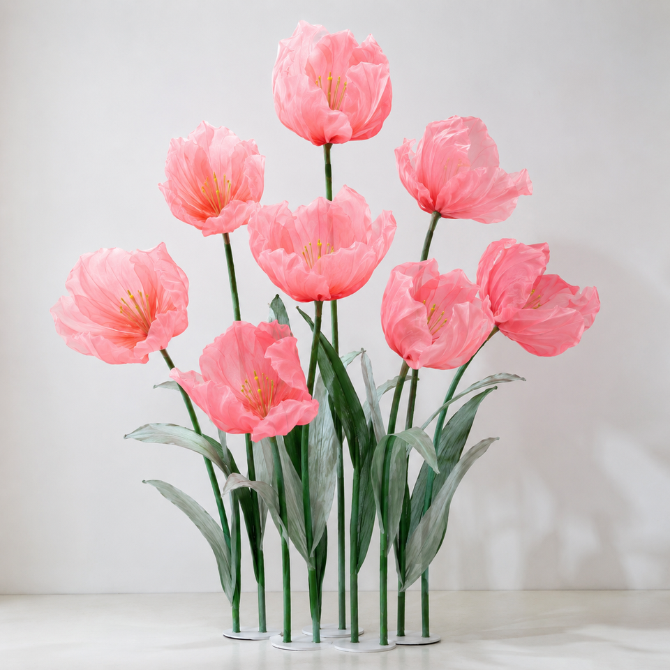 Pink Organza Tulip Giant Artificial Flowers Freestanding Set Wedding ...