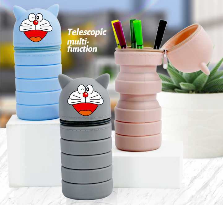 Cute Silicone Telescopic Pencil Case with Zipper Collapsible Pen Case ...