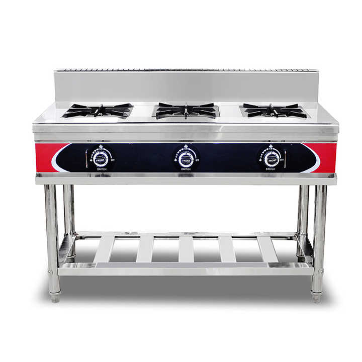 3 Burner Commercial Gas Stove - Stainless Steel Cooktop for Restaurants