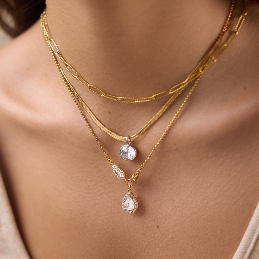 Custom Jewelry 18K Gold Plated 3 Layered Necklaces Set Stainless Steel ...