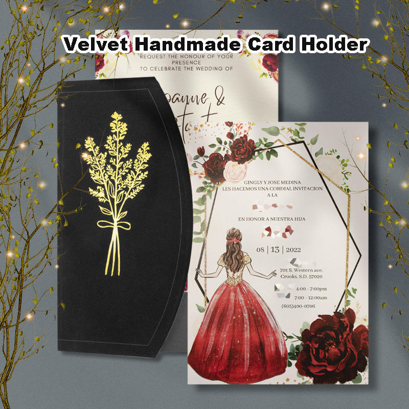 Luxury Velvet Wedding Invitation Set Gold Foil Stamped Cards with ...