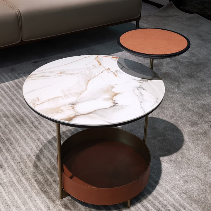 Modern Luxurious Small Side Table Saddle Leather Coffee Side Table for ...