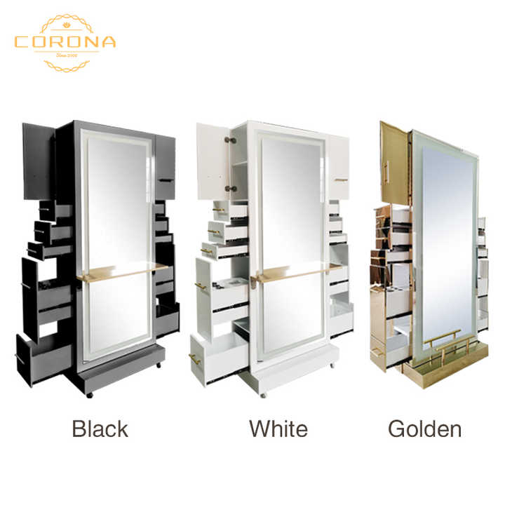 Modern Glass Salon Furniture Wood Styling Station Mirror Station With ...